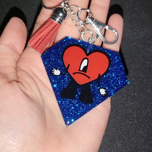 Handmade | Accessories | Bad Bunny Blue Glitter Keychain | Poshmark